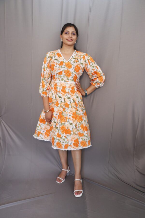 Jade Dress – Orange Floral Short A-Line Fit & Flare Dress for Women ...
